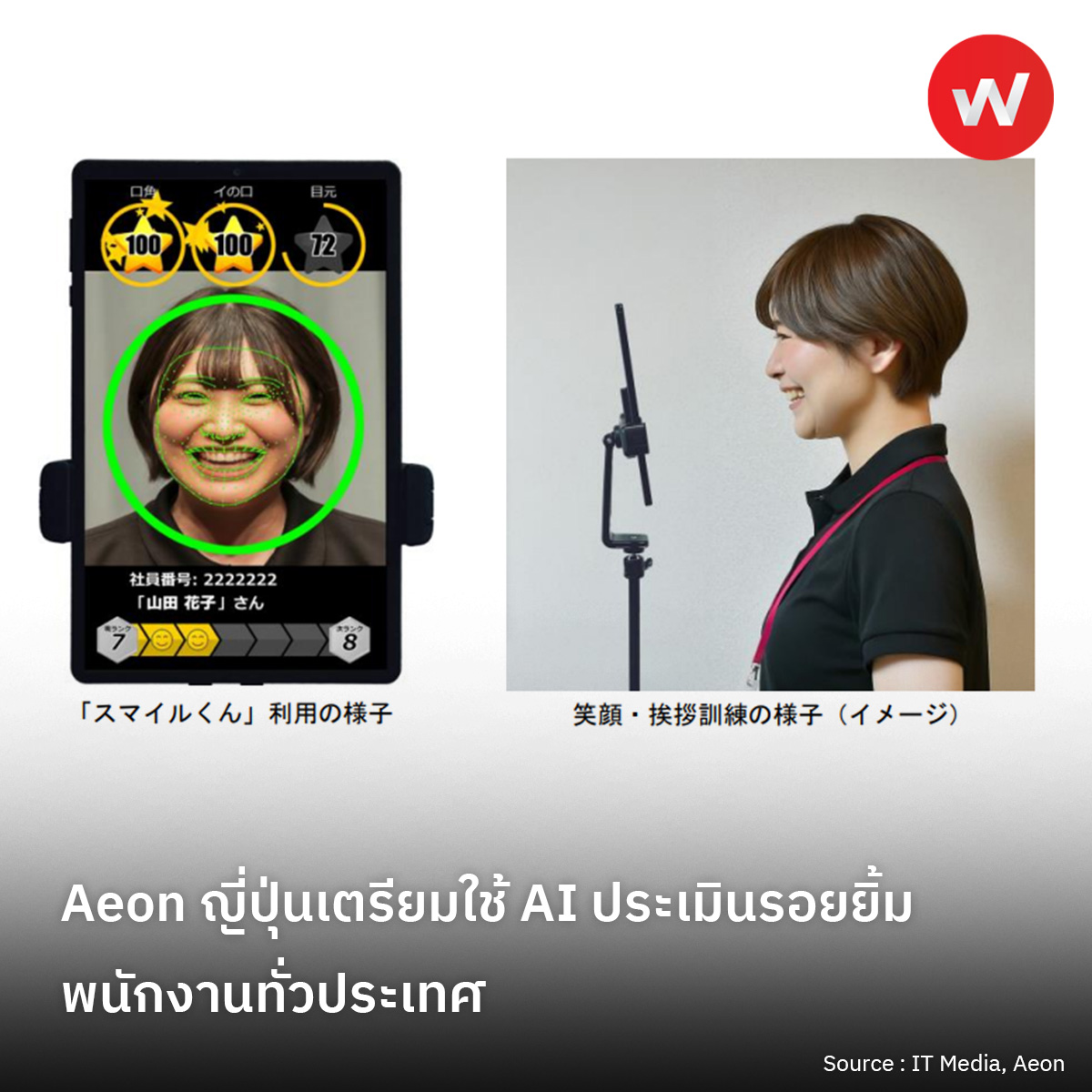 Aeon ญี่ปุ่นเตรียมใช้ AI ประเมินรอยยิ้มพนักงานทั่วประเทศ - WABIZ